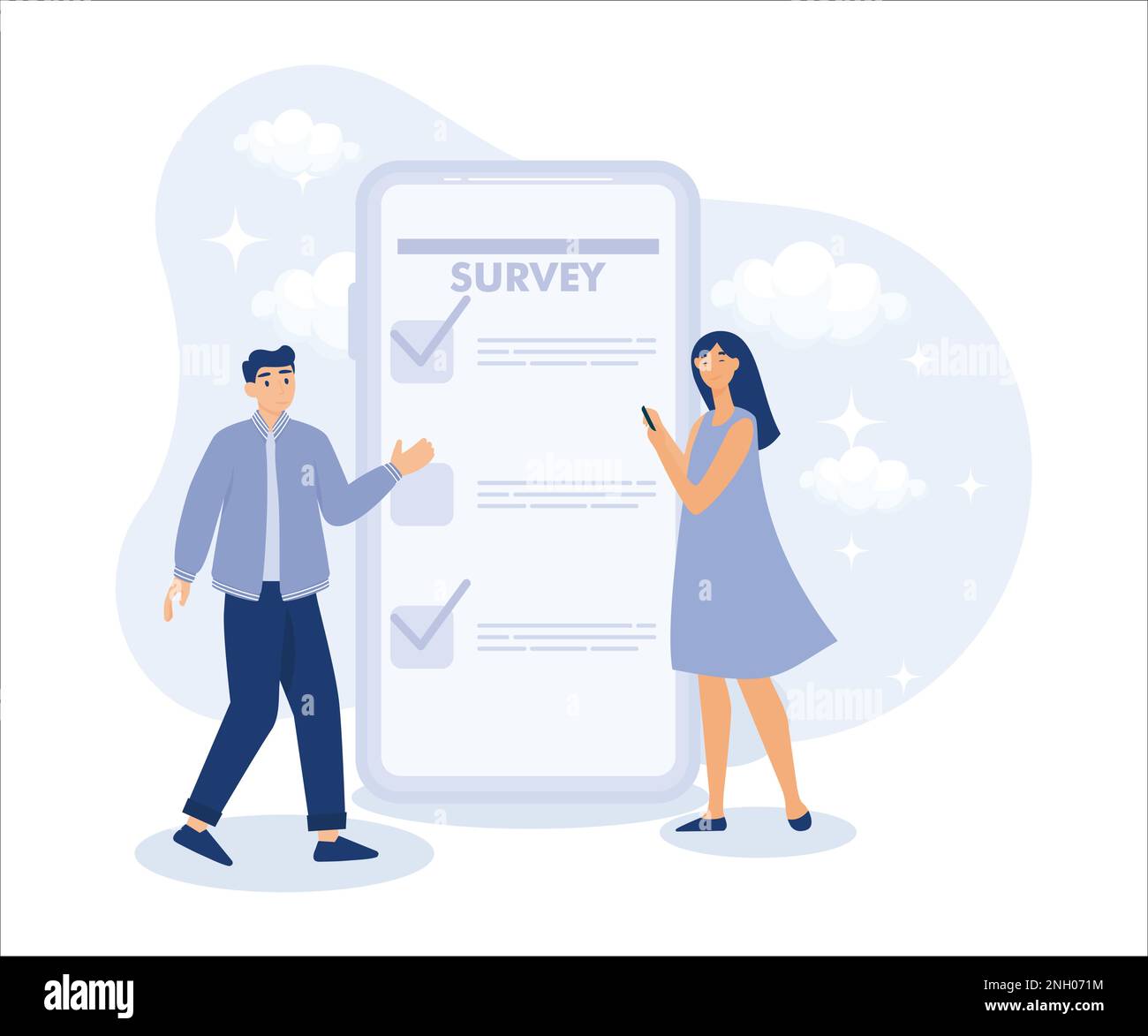 opinion or customer feedback using internet concept, man and woman ...