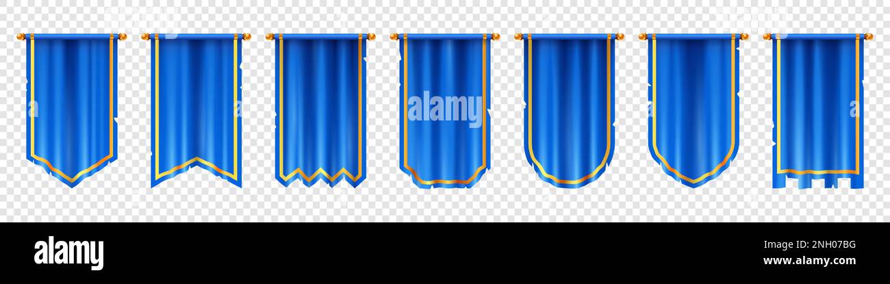 Blank vertical medieval flag mockup game design. Isolated 3d blue ...