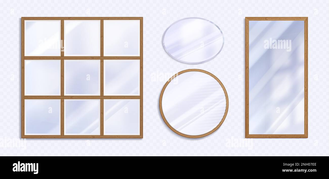 Realistic set of different mirrors png isolated on transparent ...