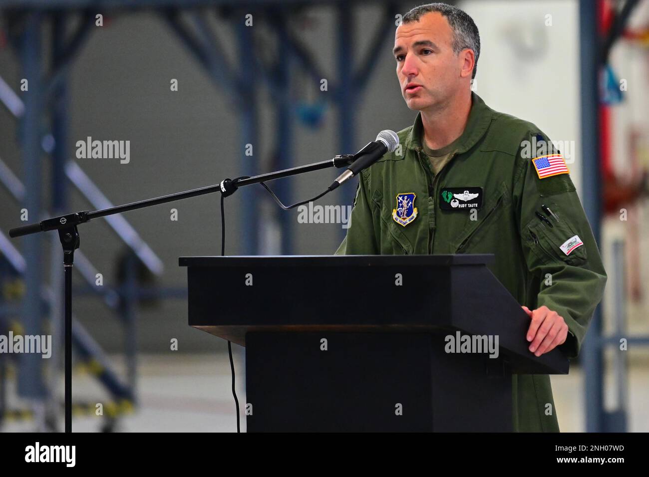 U.S. Air Force Lt. Col. Rudolph Taute, outgoing commander of the 129th ...
