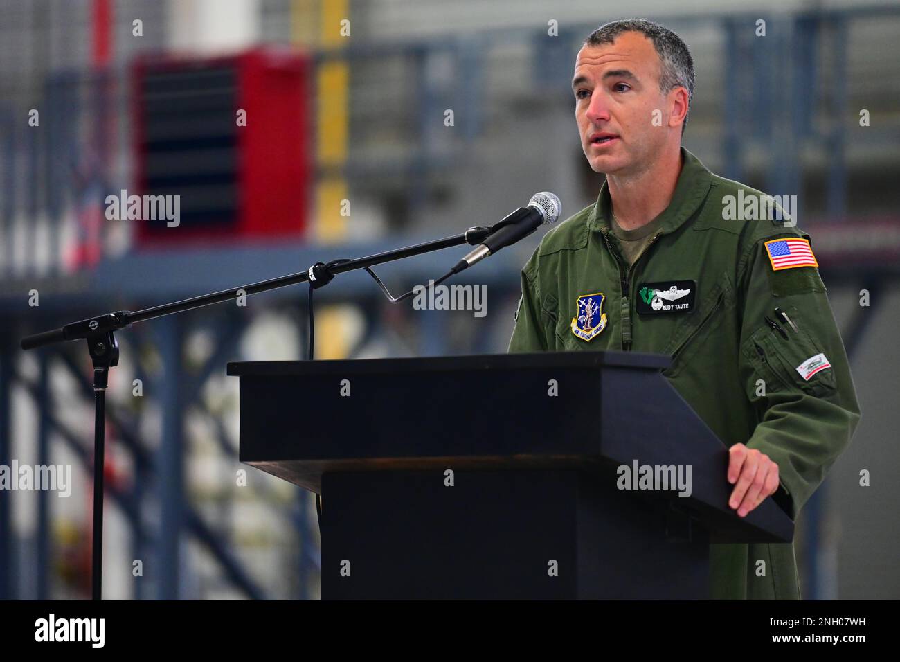 U.S. Air Force Lt. Col. Rudolph Taute, outgoing commander of the 129th ...