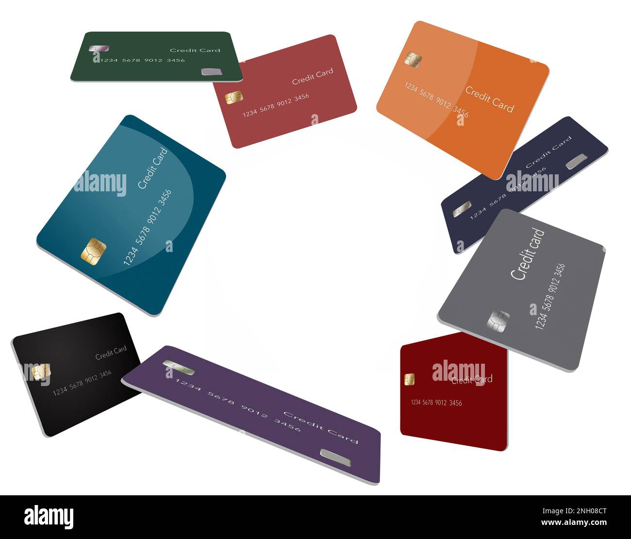 Generic credit cards swirl in space in this 3-D illustration about ...