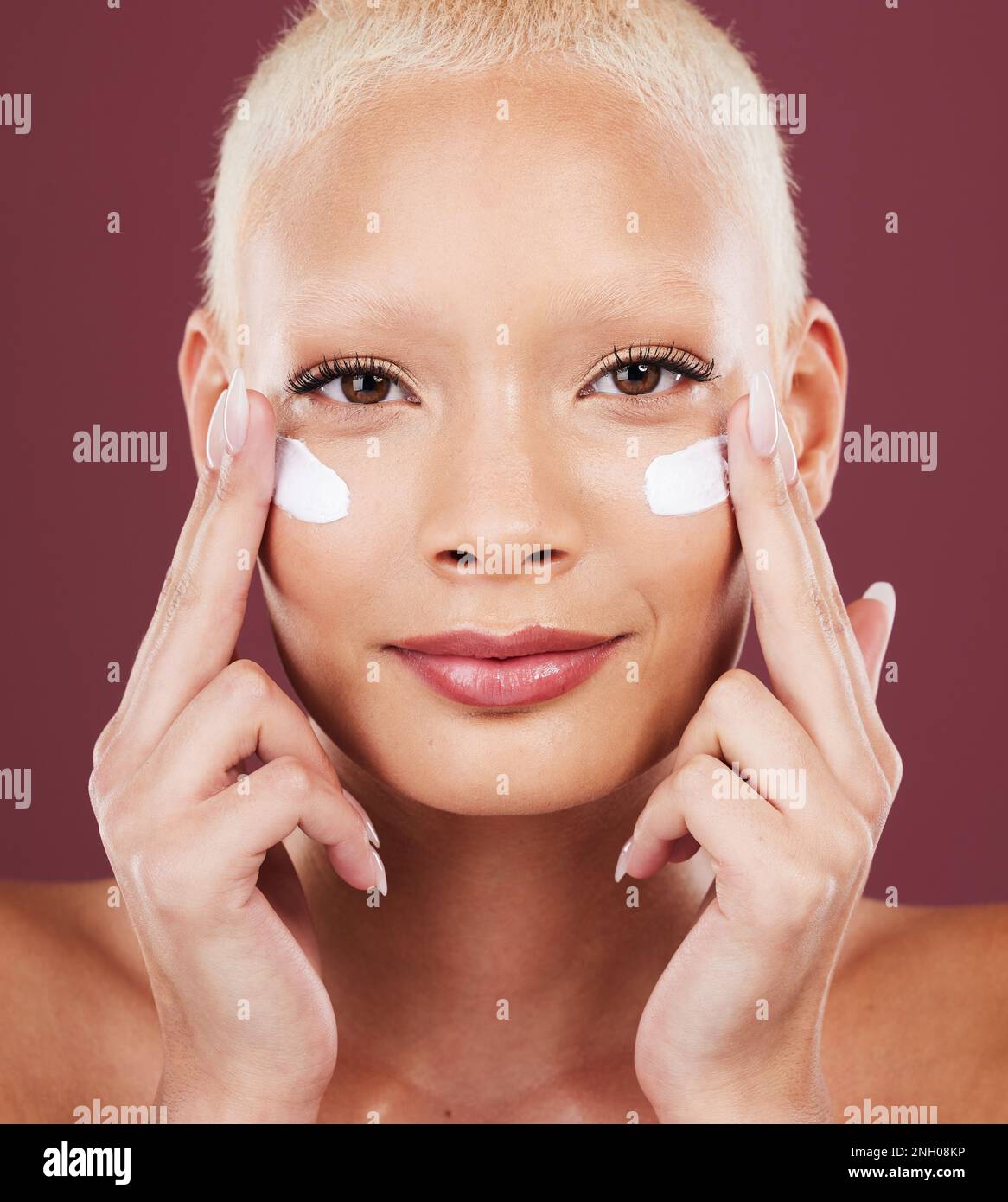 Skincare, beauty and portrait of woman with cream on face, cosmetics ...