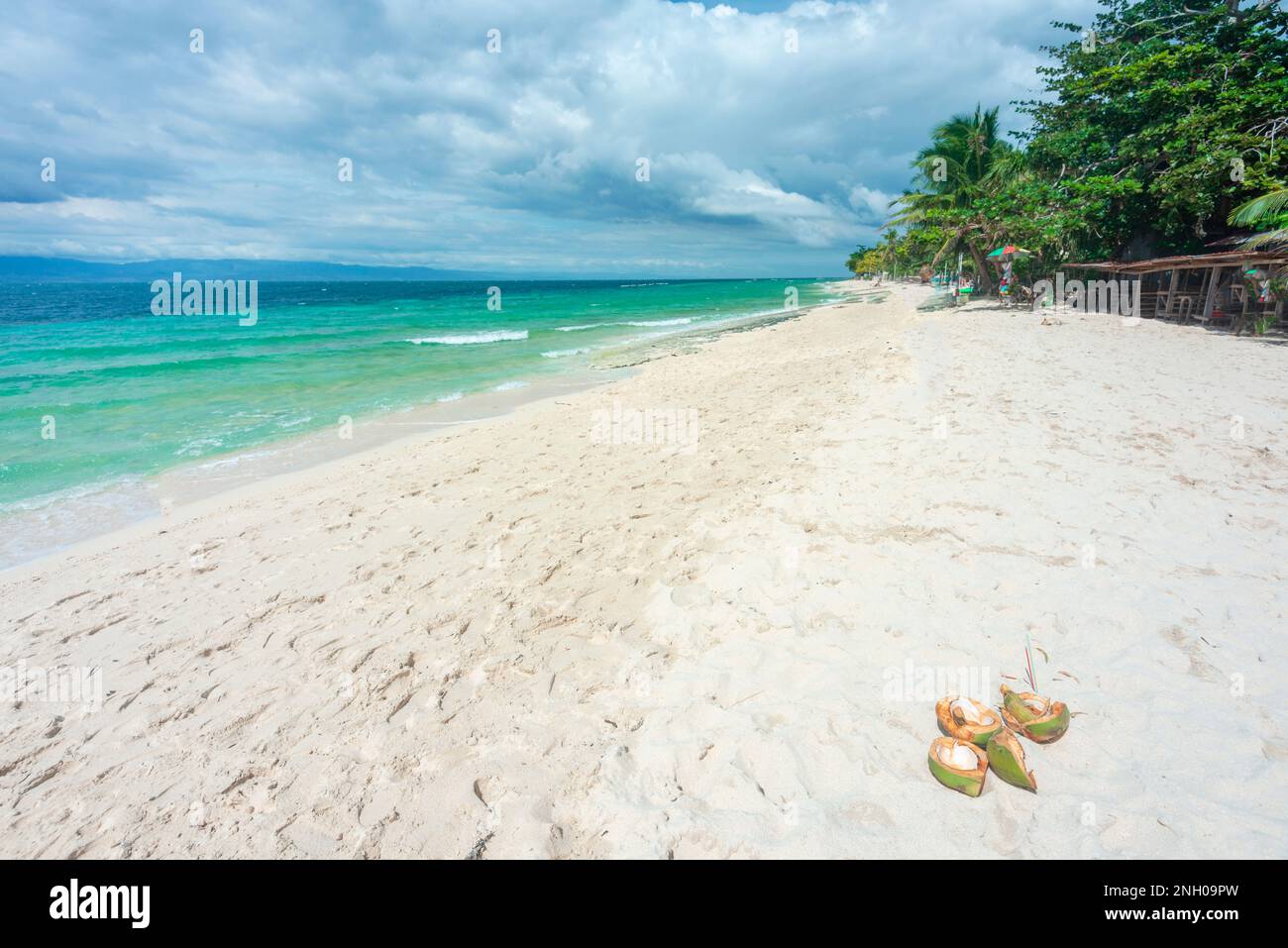 Beautiful fine,white sands of the tropical paradise beach and traveler ...