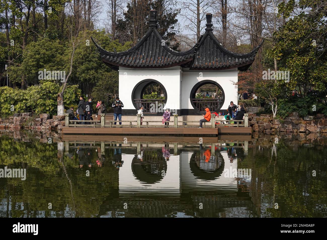 Changzhou, China. 19th Feb, 2023. People seen enjoying the view of the ...