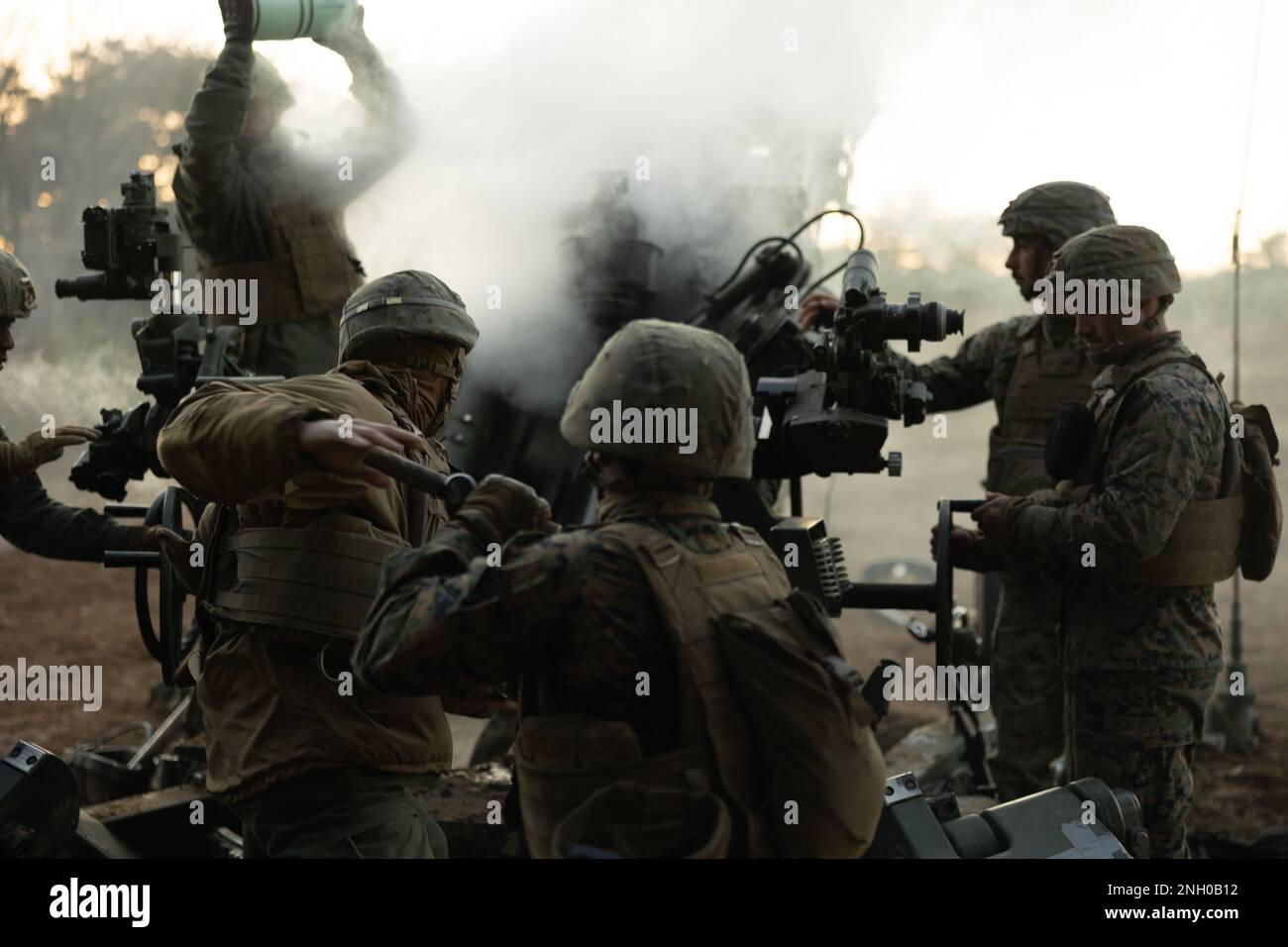 U.S. Marines with 3d Battalion, 12th Marines conduct live fire training during Artillery ...