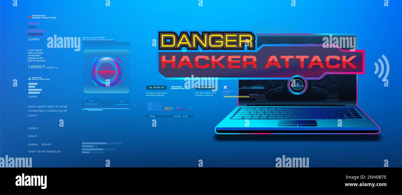 Attention! Attack. Danger for your computer. Laptop with hacking danger ...