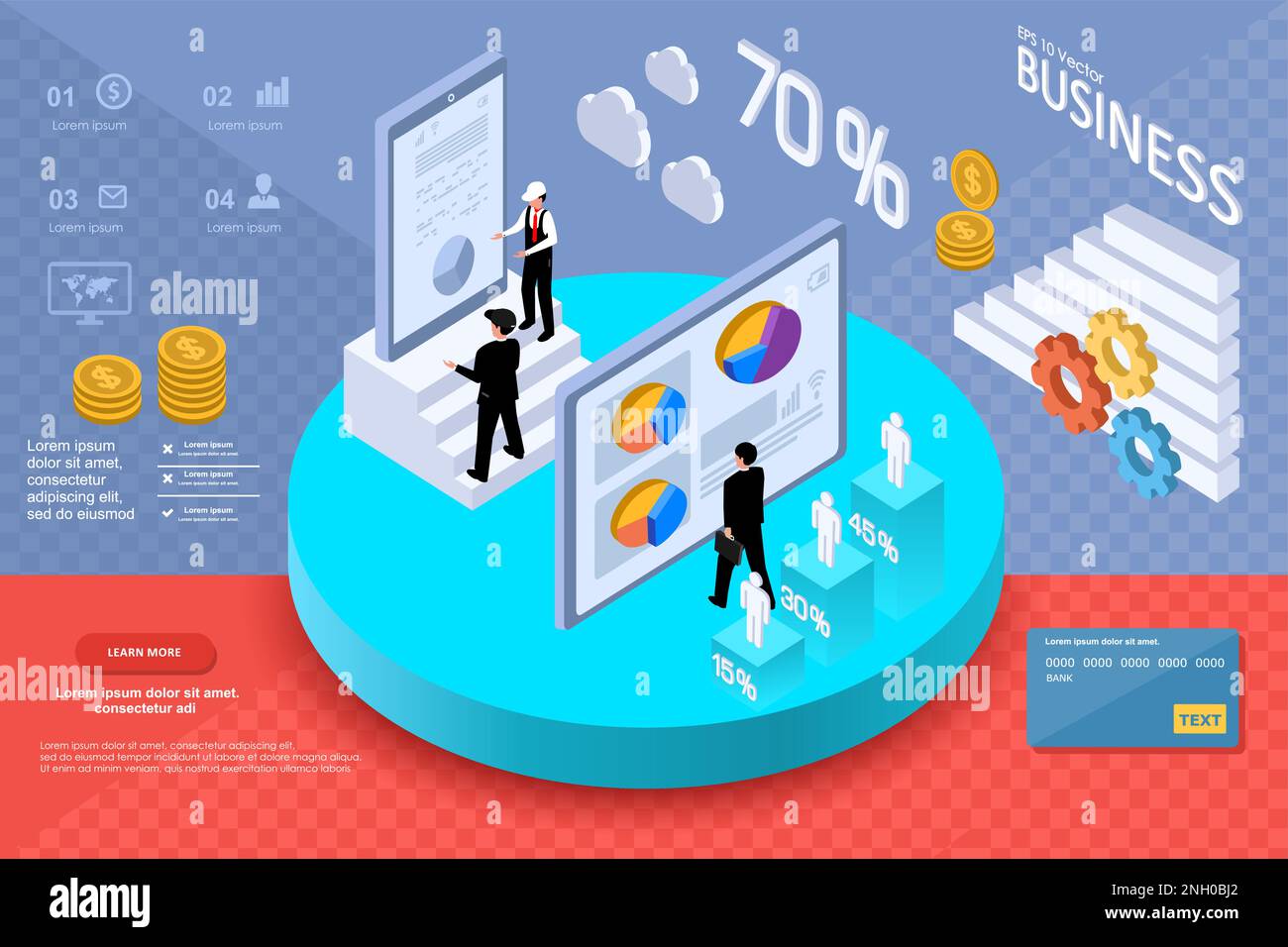 Set of 3D infographics for business, data analysis landing page ...
