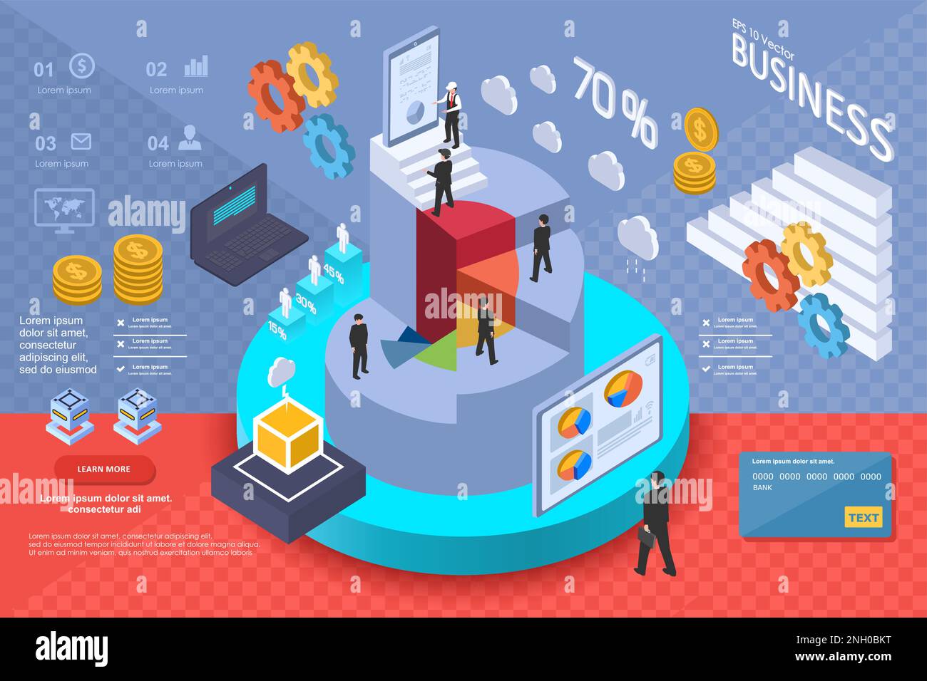 Set of 3D infographics for business, data analysis landing page ...