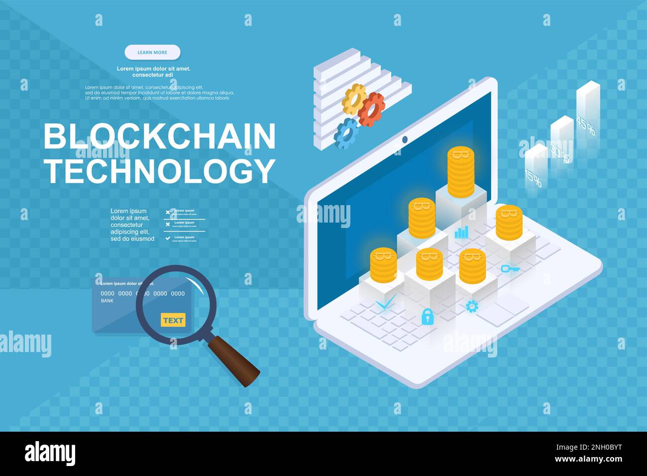 Cryptocurrency and blockchain isometric composition with people hi-res ...