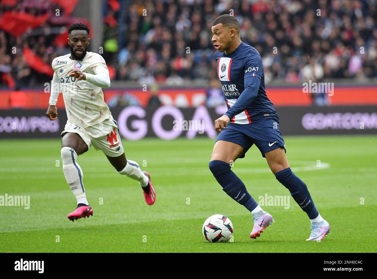 Kylian Mbappe during the French Ligue 1 Paris Saint-Germain (PSG) v Lille OSC football match at ...