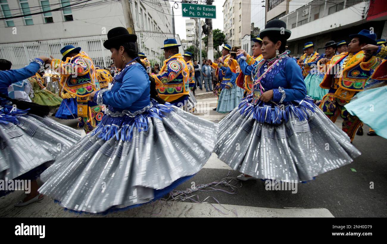 Sao Paulo, Brazil. 19th Feb, 2023. Bolivians Revelers dancing during ...