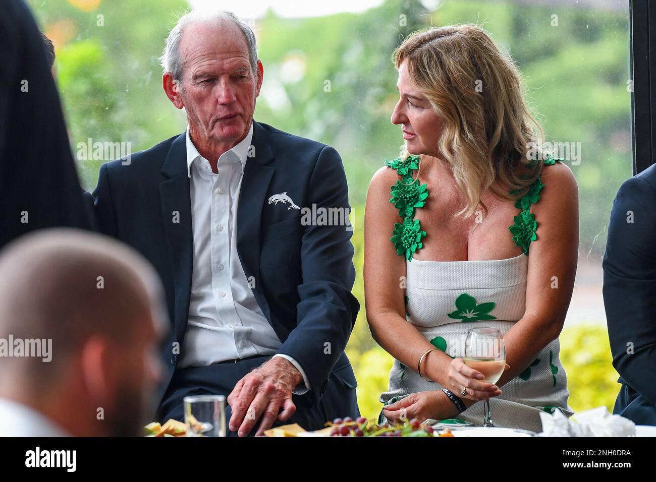 Dolphins coach Wayne Bennett and partner Dale Cage arrive to the ...