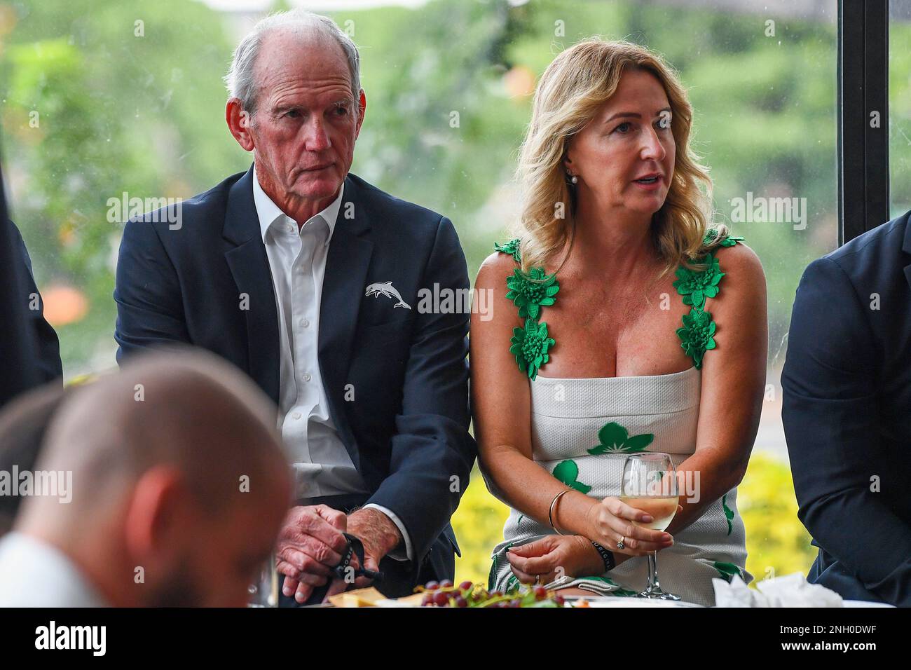 Dolphins coach Wayne Bennett and partner Dale Cage arrive to the ...