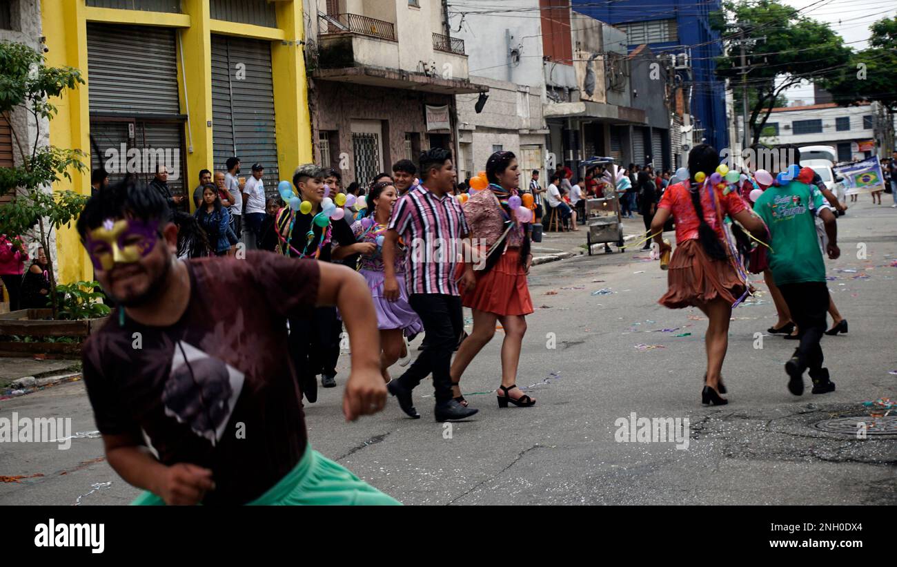 Sao Paulo, Brazil. 19th Feb, 2023. Bolivians Revelers dancing during ...