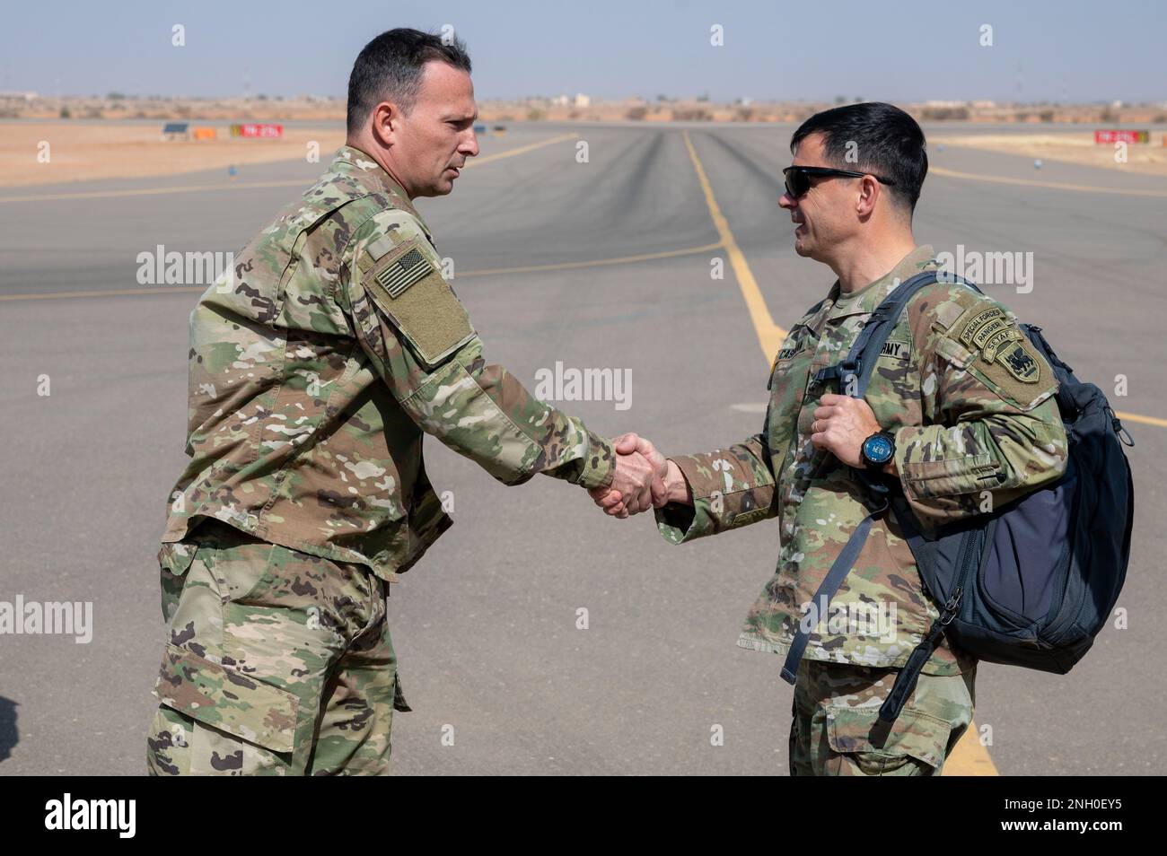 U.S. Army Capt. Kelly, 443rd Civil Affairs Battalion commander, greets ...