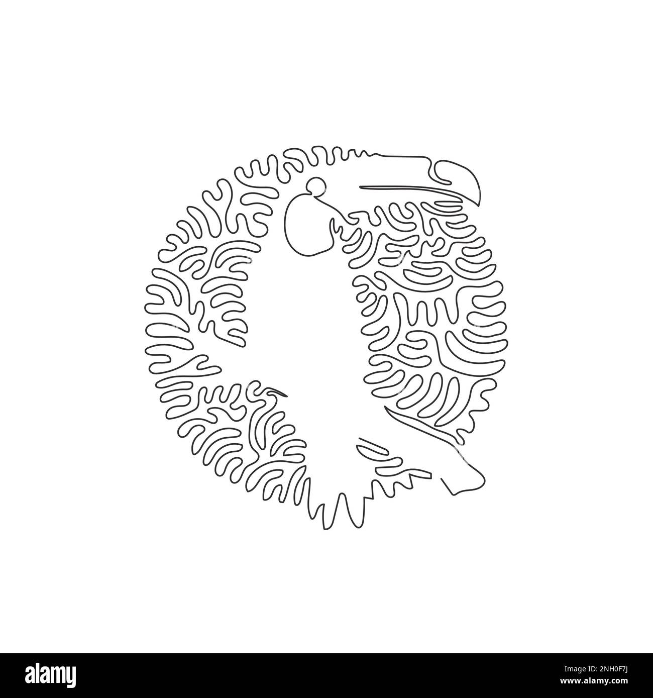 Single Curly One Line Drawing Of Beautiful Toucan Abstract Art