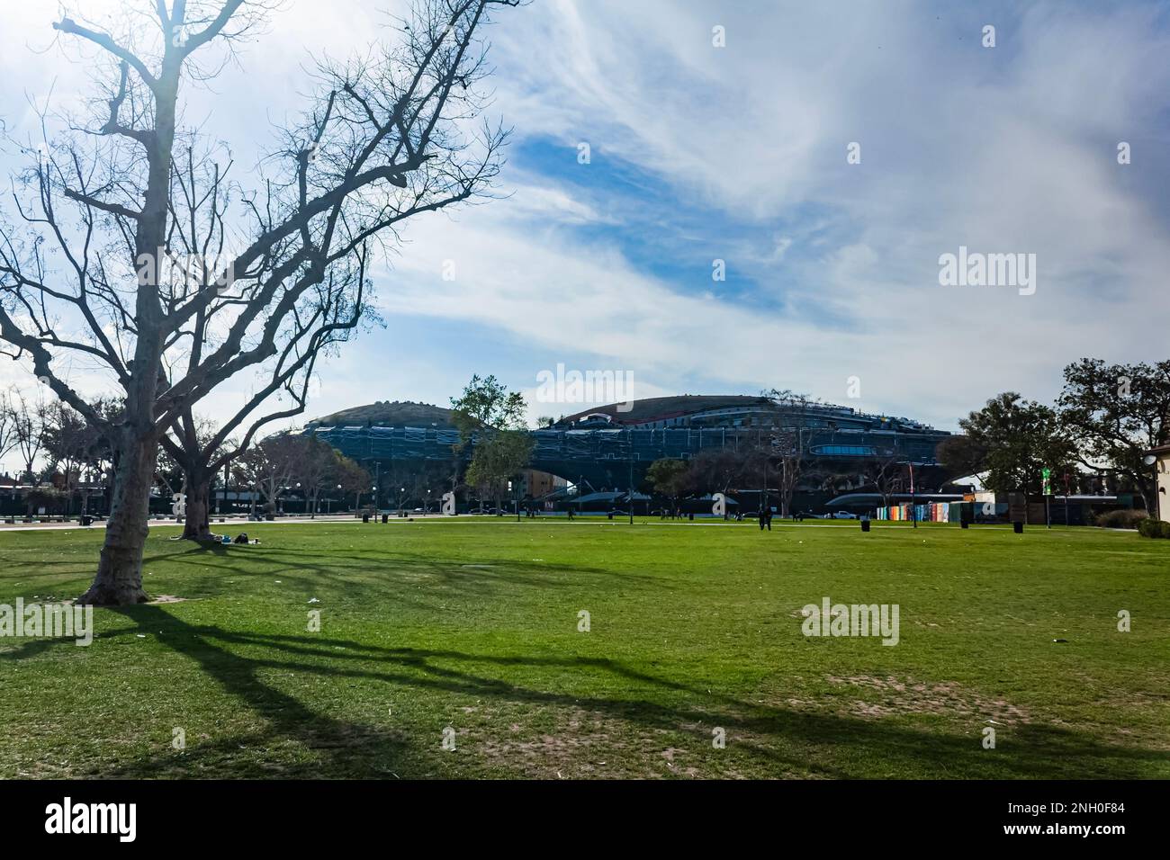 Exposition Park with the Lucas Museum of Narrative Art under ...