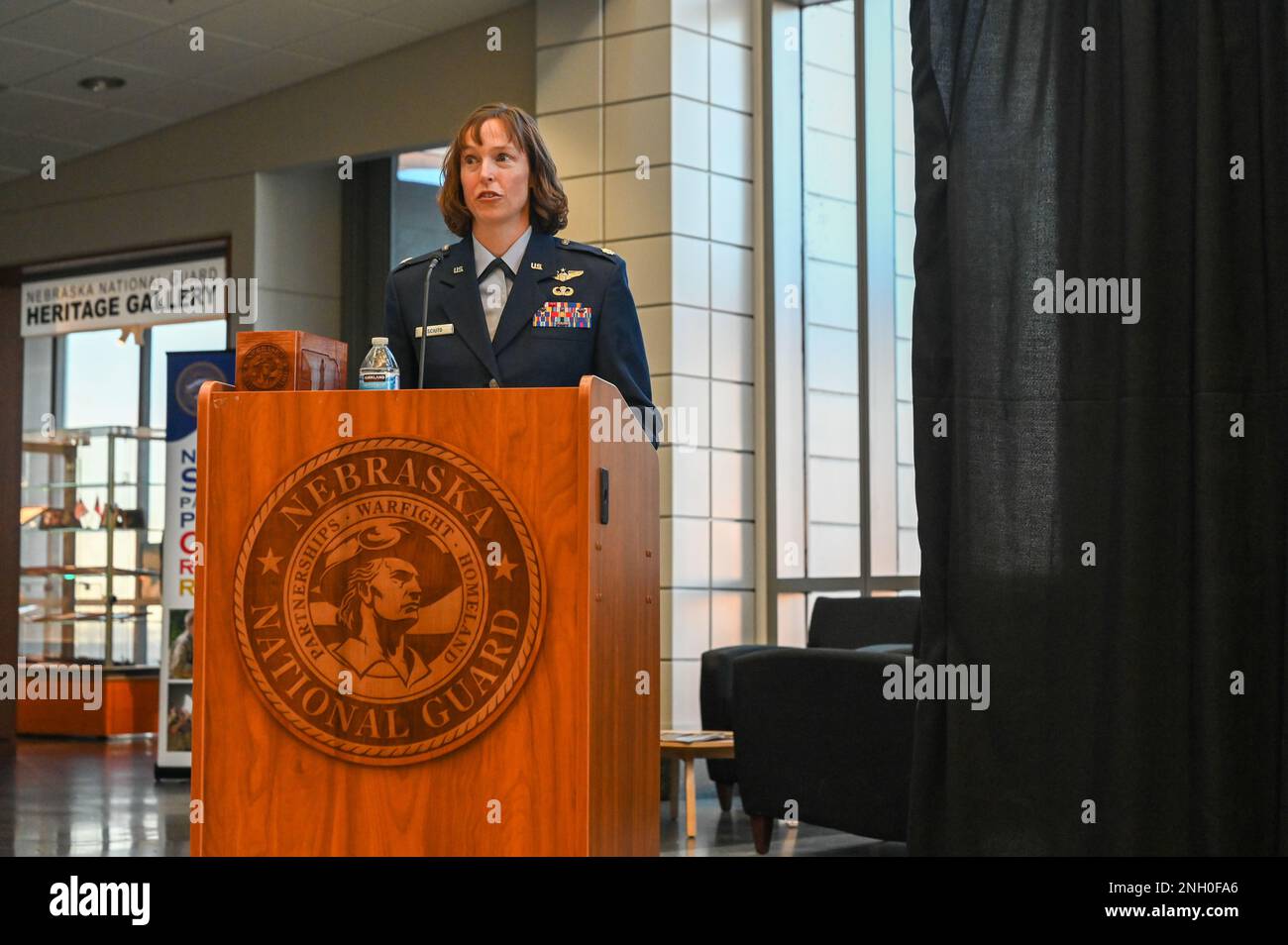 Lt. Col. Brooke Sciuto, 155th Medical Group commander, delivers a ...