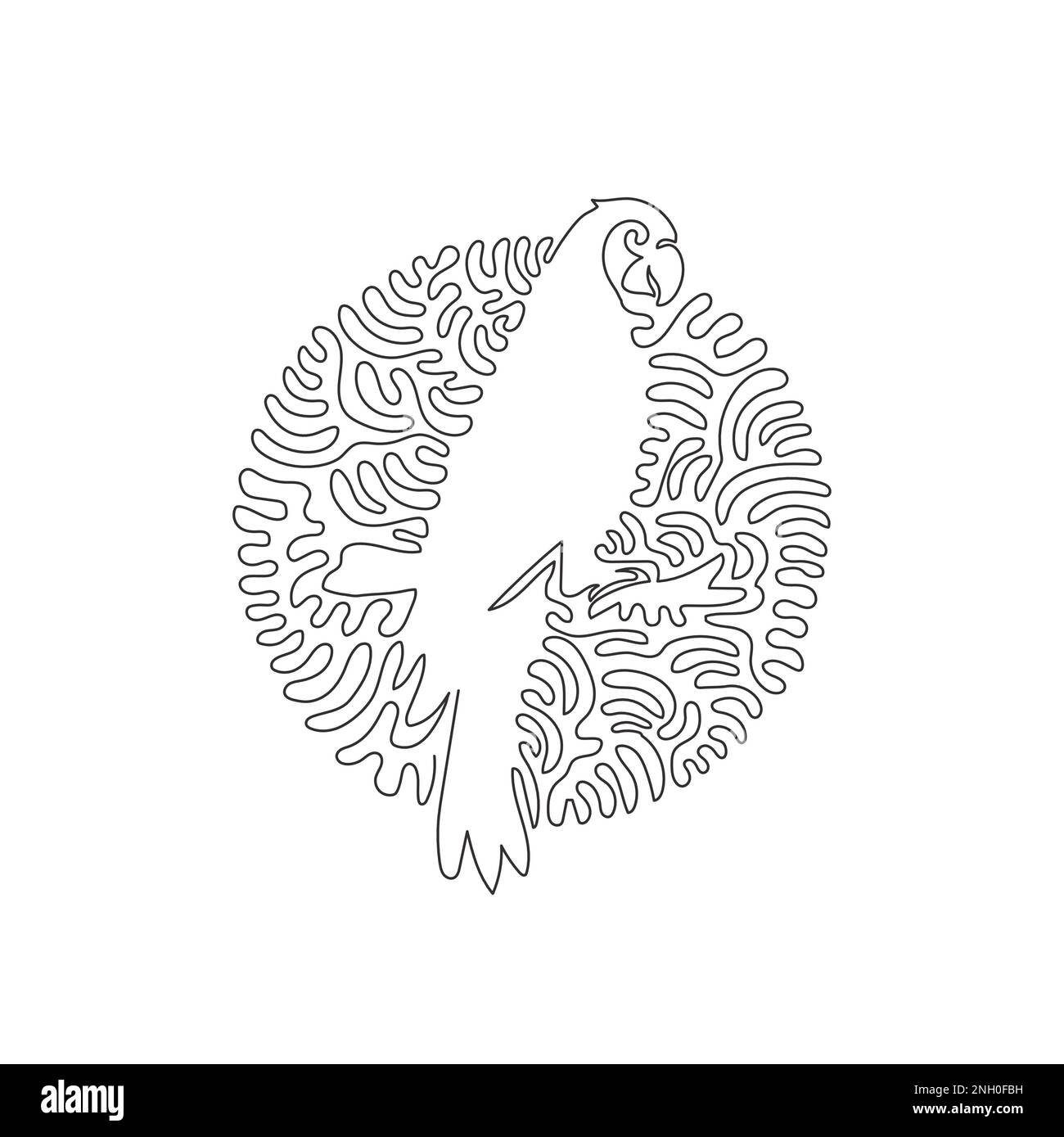 Single one curly line drawing of cute parrot abstract art. Continuous ...