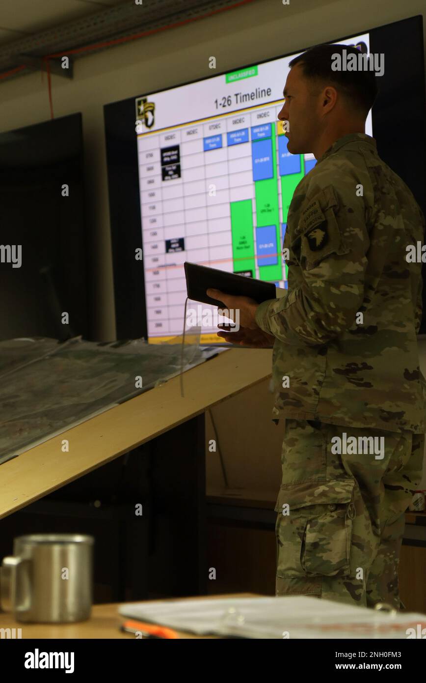 MAJ Josh Rud, 2nd Brigade Combat Team executive officer, briefs the ...