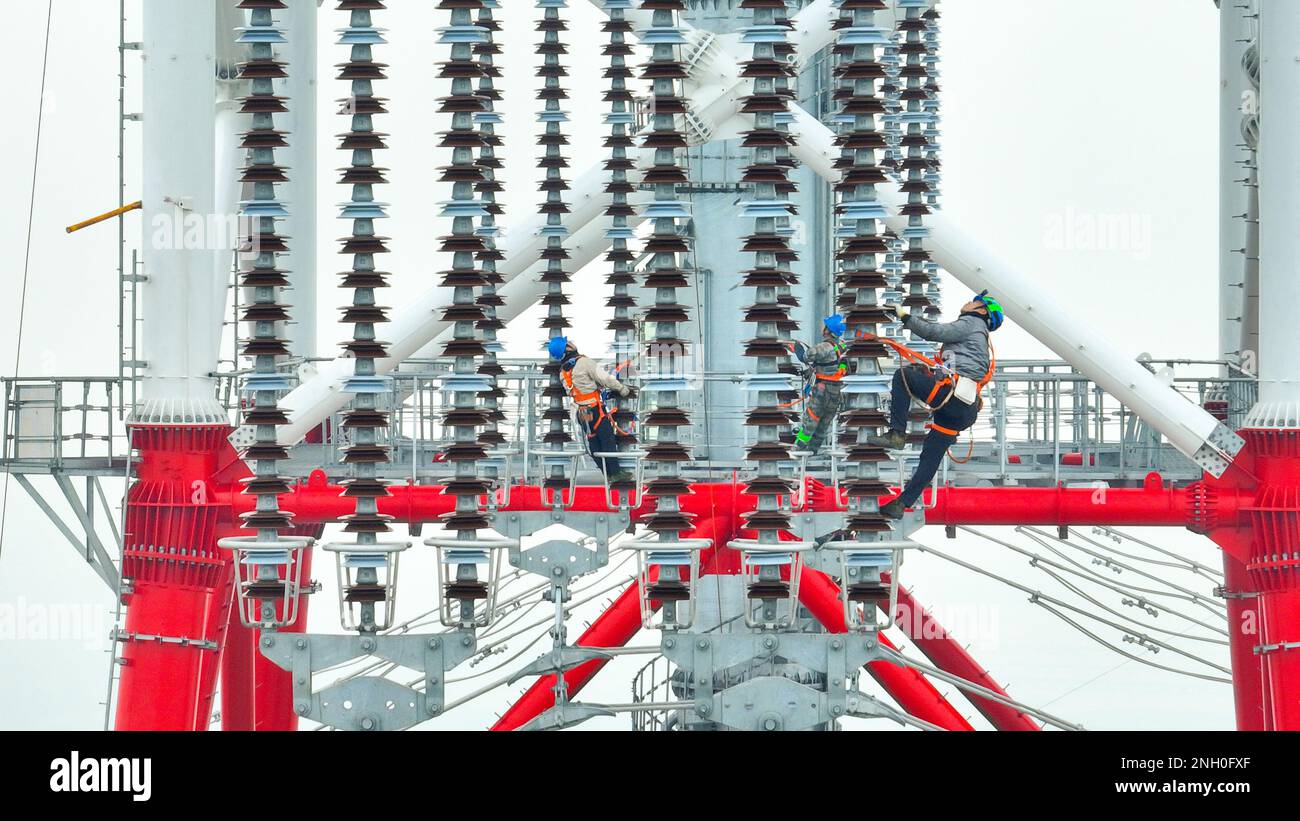 NANJING, CHINA - FEBRUARY 20, 2023 - Construction workers inspect the ...