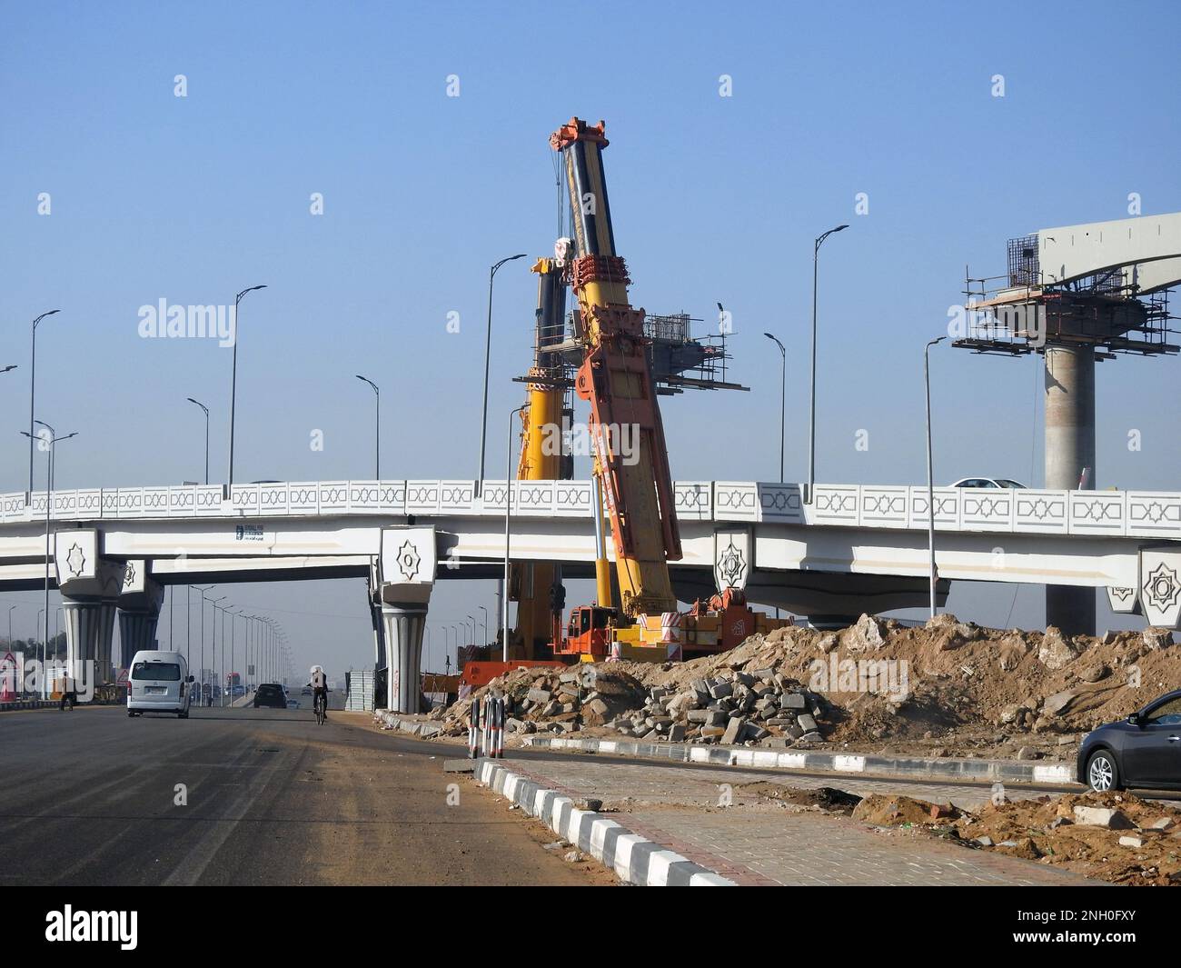 Cairo, Egypt, February 16 2023: Construction site of new Cairo monorail ...