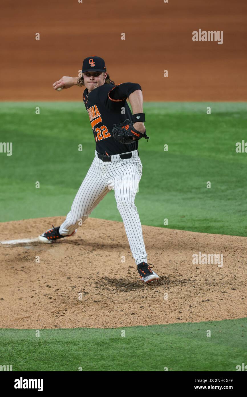February 19, 2023: Gabe Davis #22 Oklahoma State pitcher delivers a ...