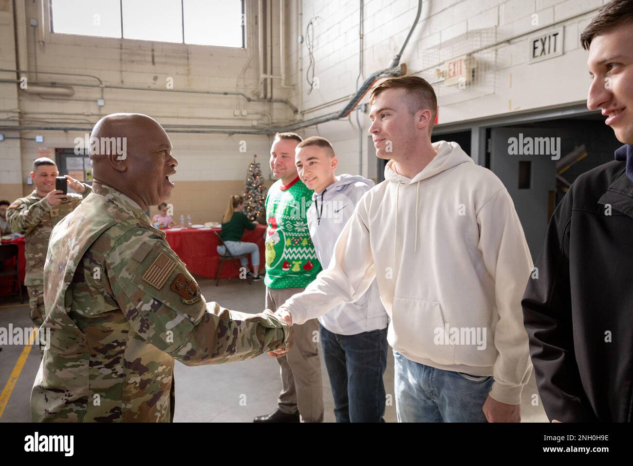 National Guard Senior Enlisted Advisor Tony Whitehead (left) give a ...