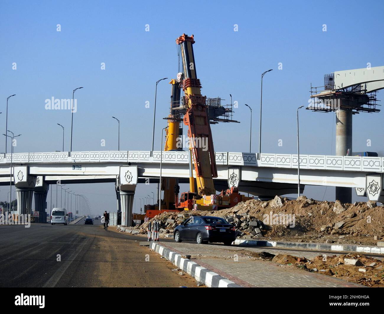 Cairo, Egypt, February 16 2023: Construction site of new Cairo monorail ...