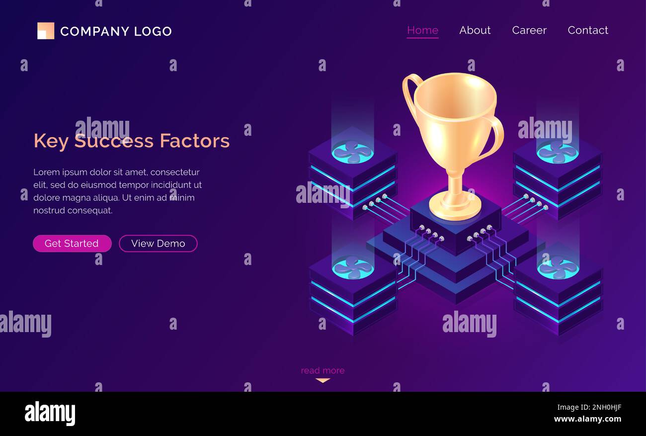 Key success factors, isometric business concept vector. Gold trophy cup ...