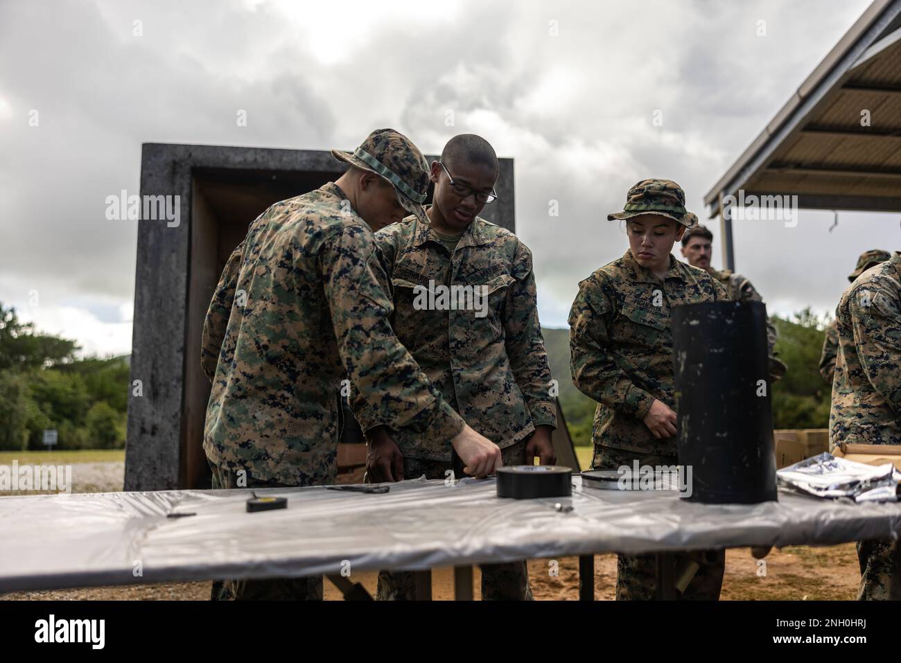 U.S. Marines with Marine Wing Support Squadron (MWSS) 171 create ...