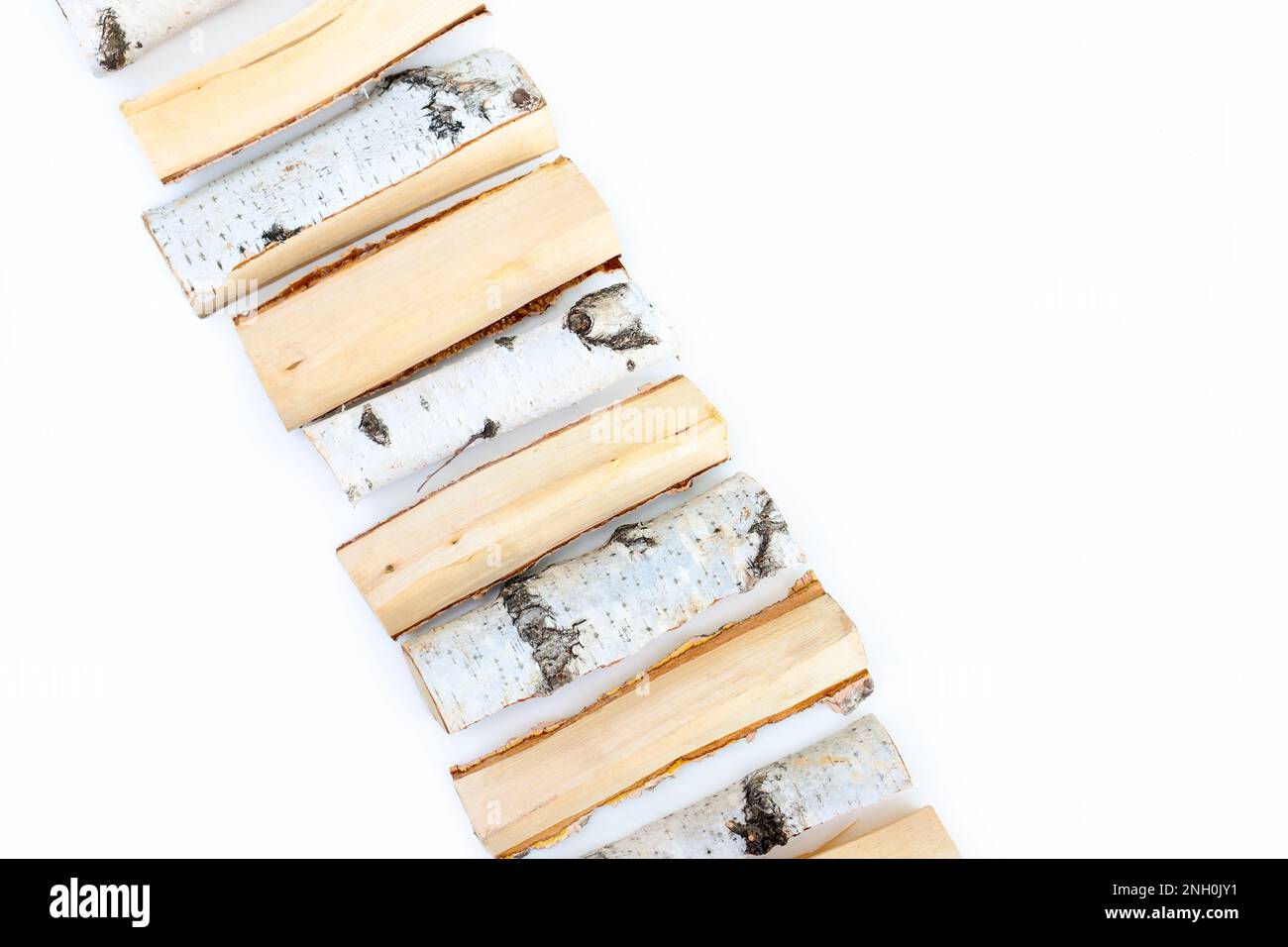 Firewood isolated on white background. Line of wood birch logs, bonfire ...
