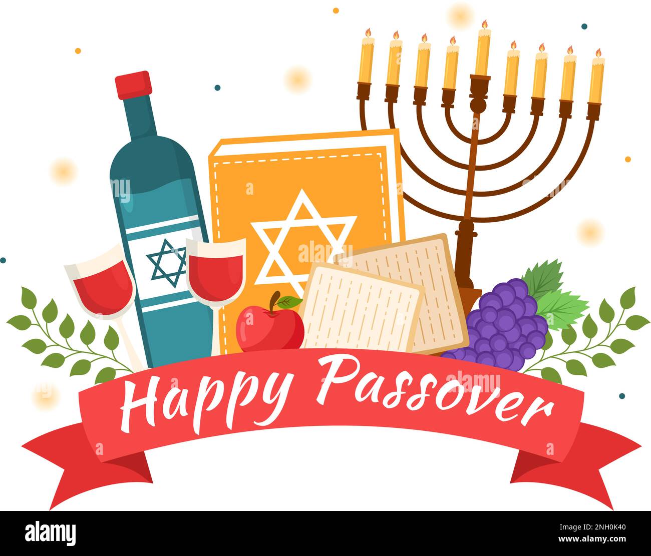 Happy Passover Illustration with Wine, Matzah and Pesach Jewish Holiday ...