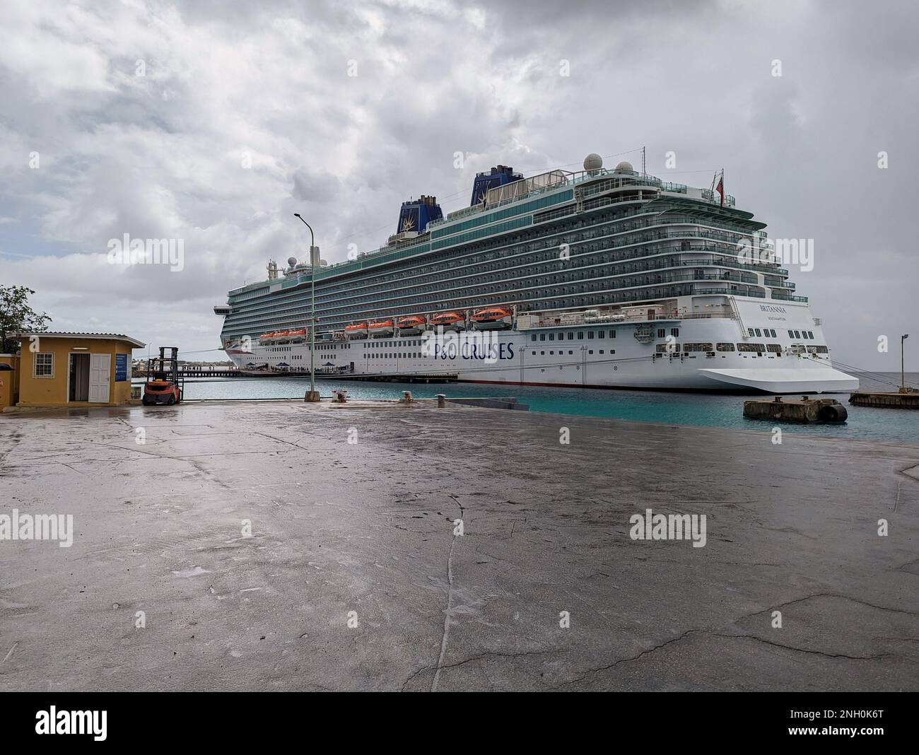 Stern view of the British P and O cruise ship, Britannia moored in port ...