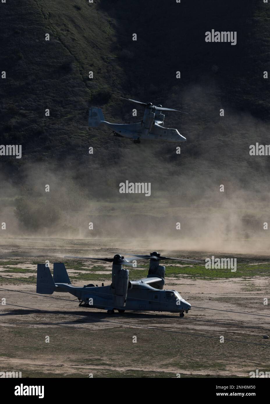 U.S. Marine MV-22 Osprey tiltrotor aircraft with Marine Medium ...