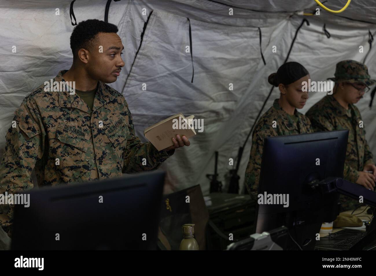 U.S. Marines with Marine Air Support Squadron (MASS) 2 conduct a direct ...