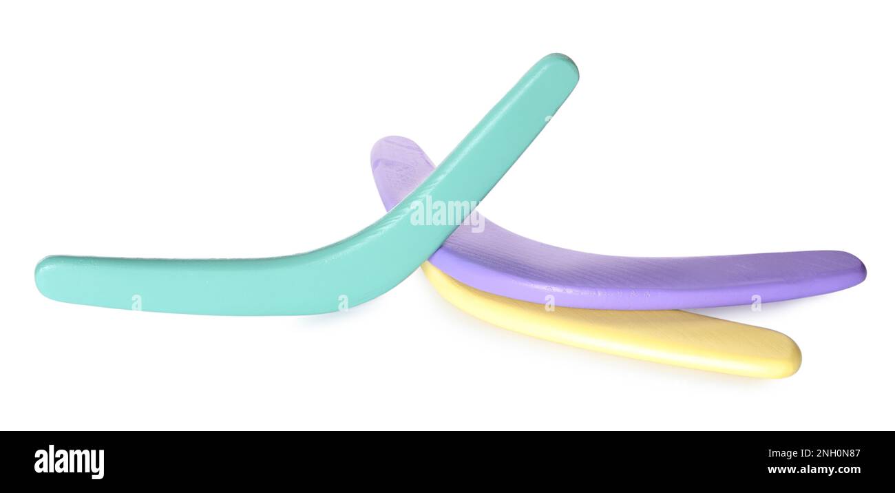 Set of color boomerangs on white background Stock Photo - Alamy