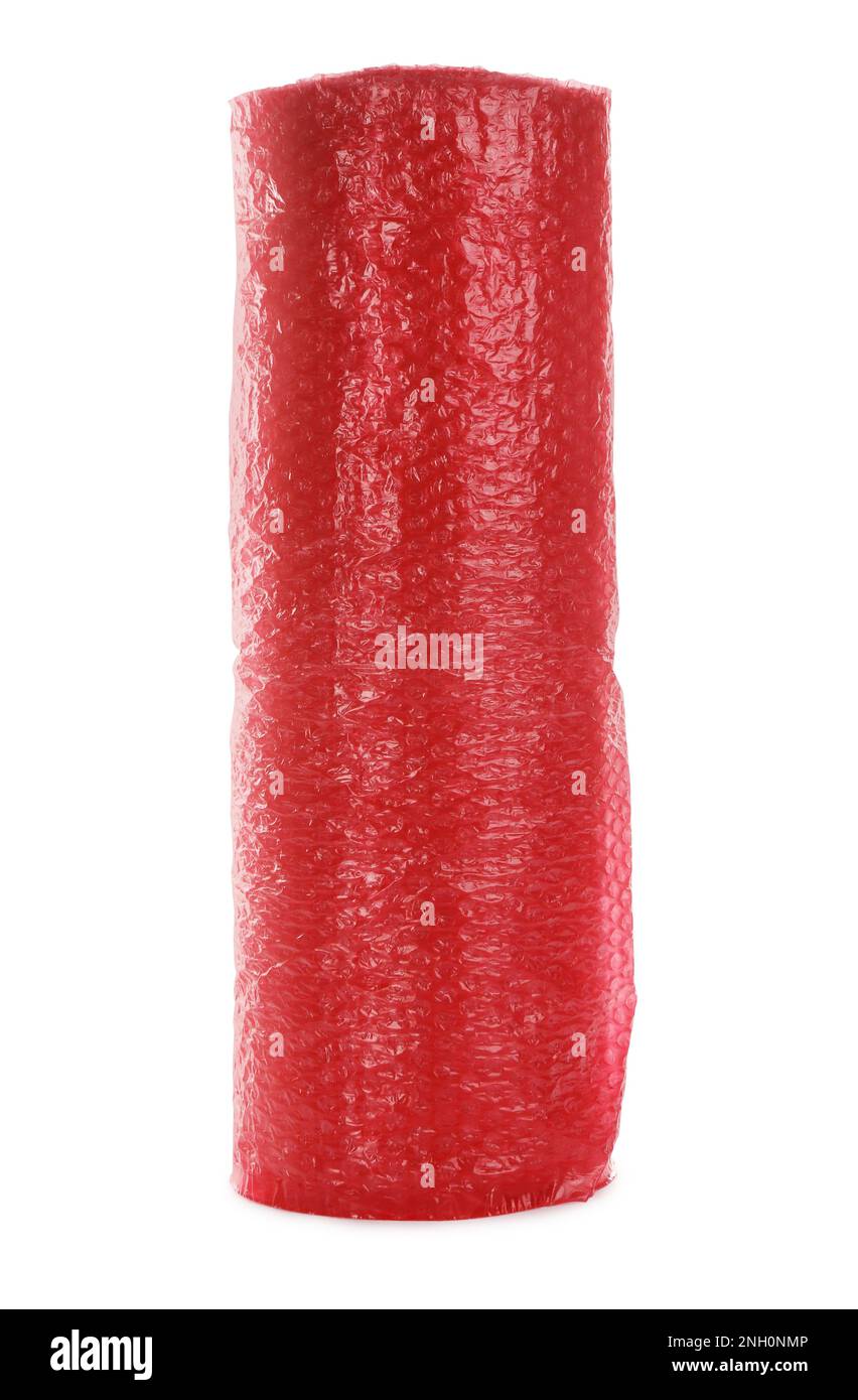 Red bubble wrap roll isolated on white Stock Photo - Alamy
