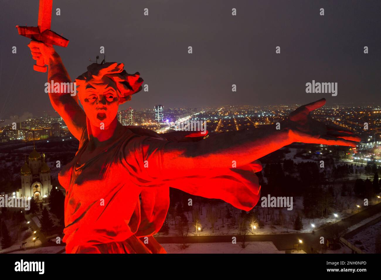 A giant statue of Mother of the Homeland is seen atop of the memorial ...