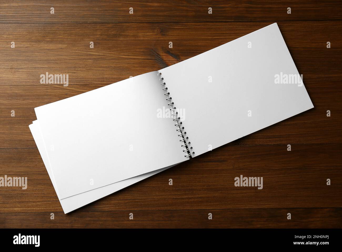 Blank paper brochure on wooden table, top view. Mockup for design Stock ...