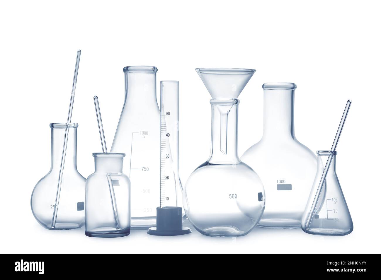 Empty clean laboratory glassware on white background Stock Photo - Alamy
