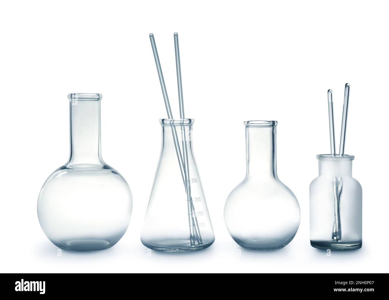 Empty clean laboratory glassware on white background Stock Photo - Alamy