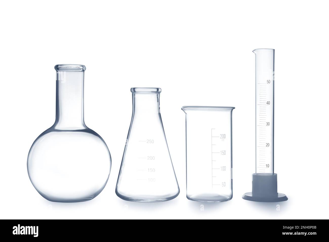 Empty clean laboratory glassware on white background Stock Photo - Alamy