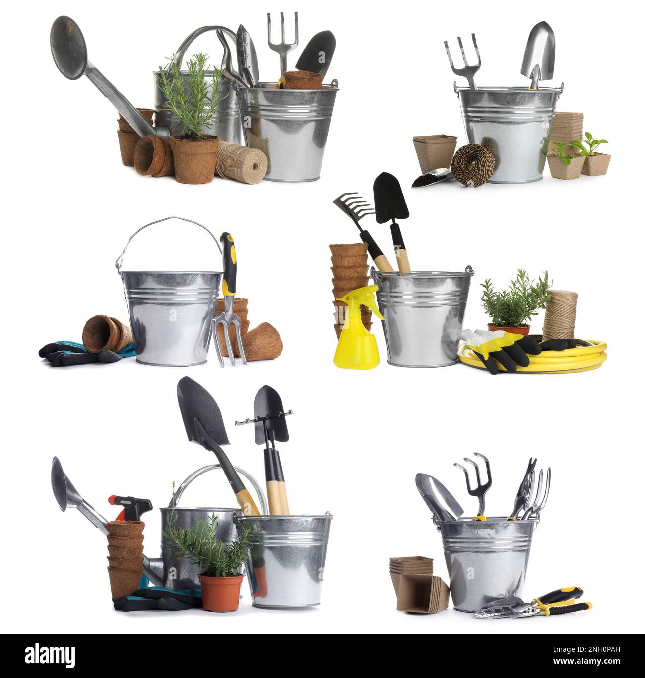 Set of different gardening tools on white background Stock Photo - Alamy