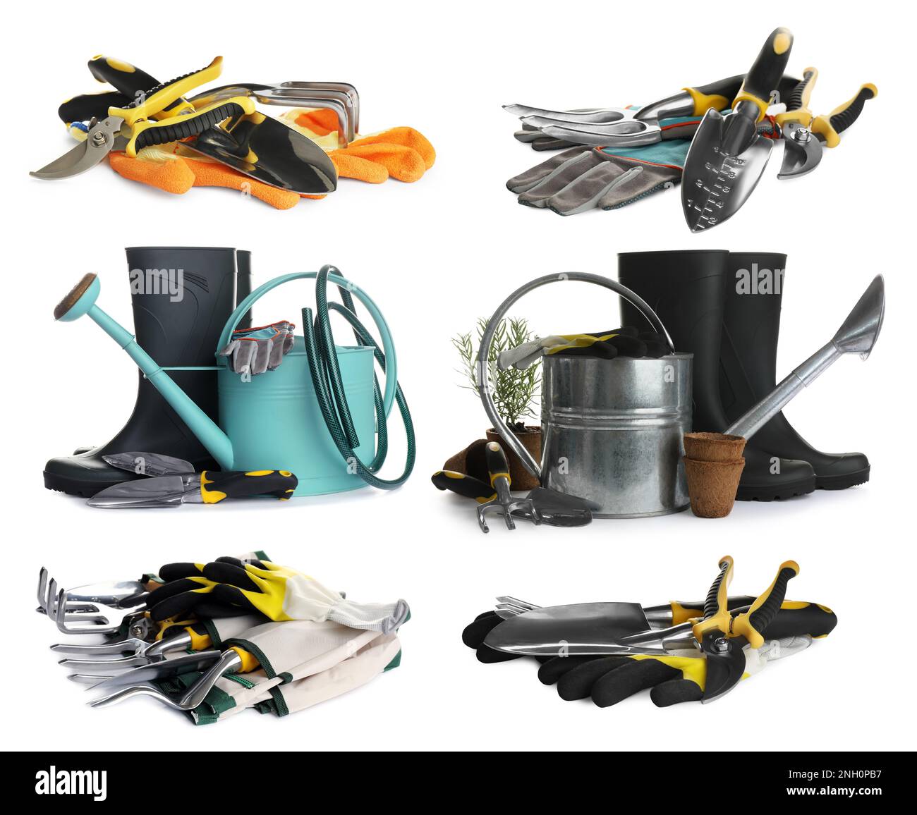 Set of different gardening tools on white background Stock Photo - Alamy
