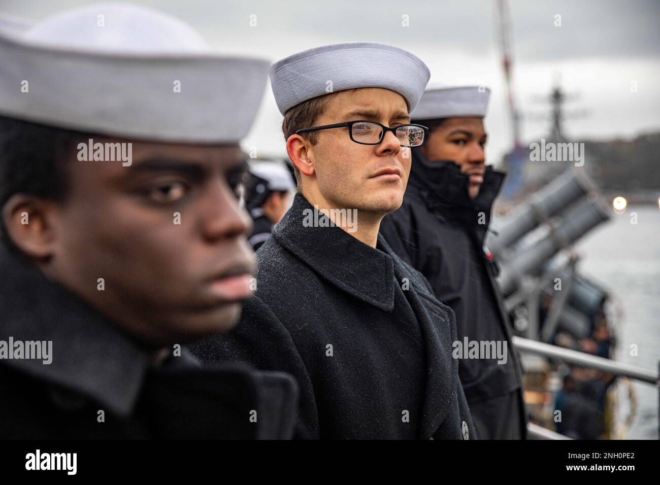 YOKOSUKA, Japan (Dec. 5, 2022) Sailors stand at parade rest aboard ...