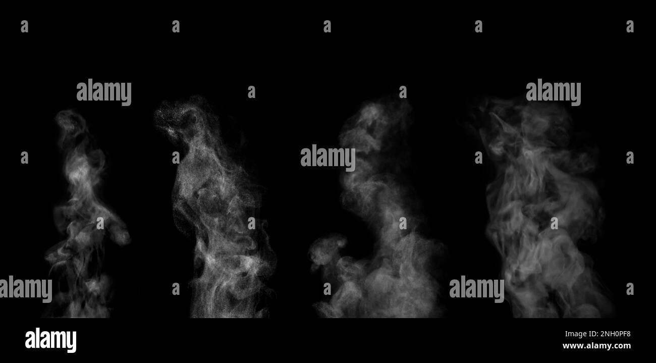 White steam columns rising on black background, collage. Banner design ...