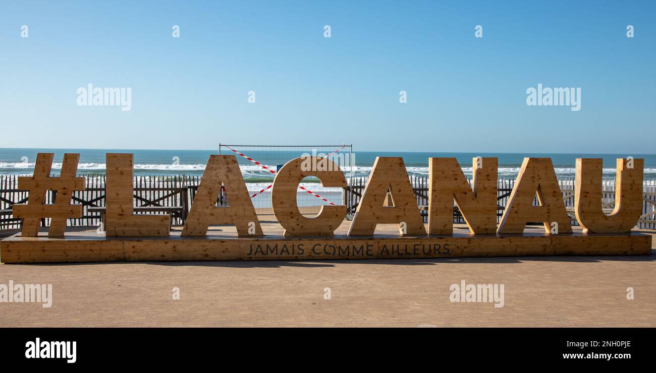 lacanau , Aquitaine France - 12 02 2023 : lacanau town ocean wooden text logo #lacanau number ...