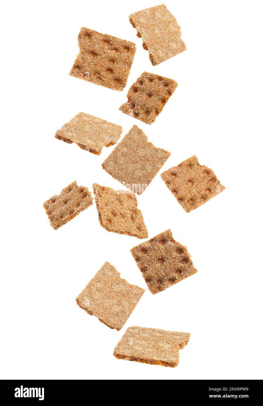 Fresh crunchy rye crispbreads falling on white background Stock Photo ...